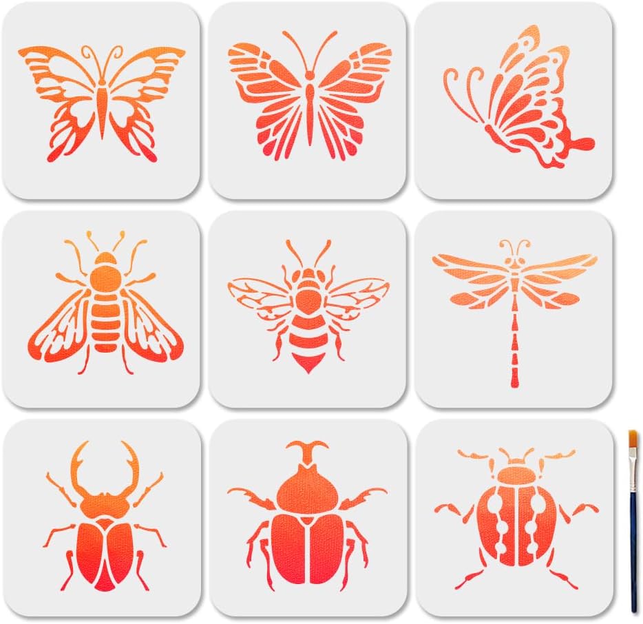 Amazon.com: MAYJOYDIY 9Pcs Insect Theme Stencils Butterfly Dragonfly ...