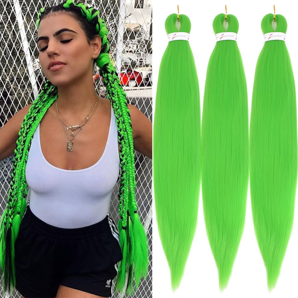 Amazon.com : Pre-stretched Green Braiding Hair 26 Inch 3Packs Braiding ...