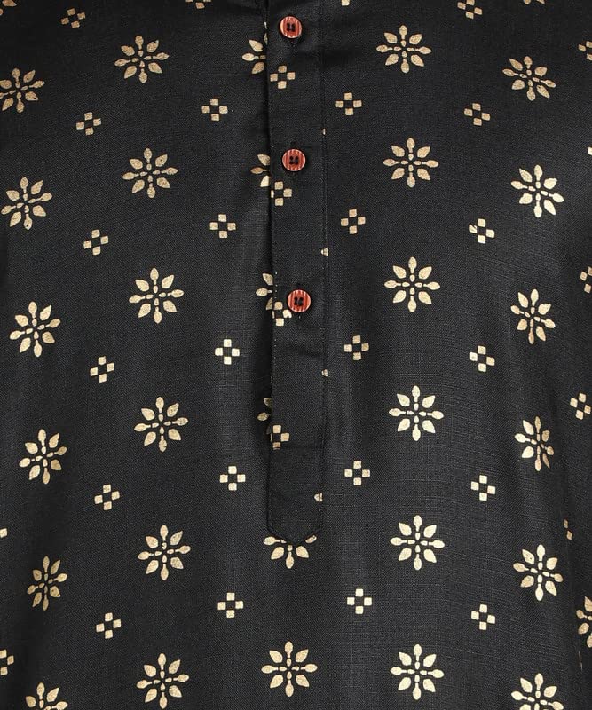 Buy KARNAM Black and Gold Printed Cotton Long Kurta for Men | Full ...