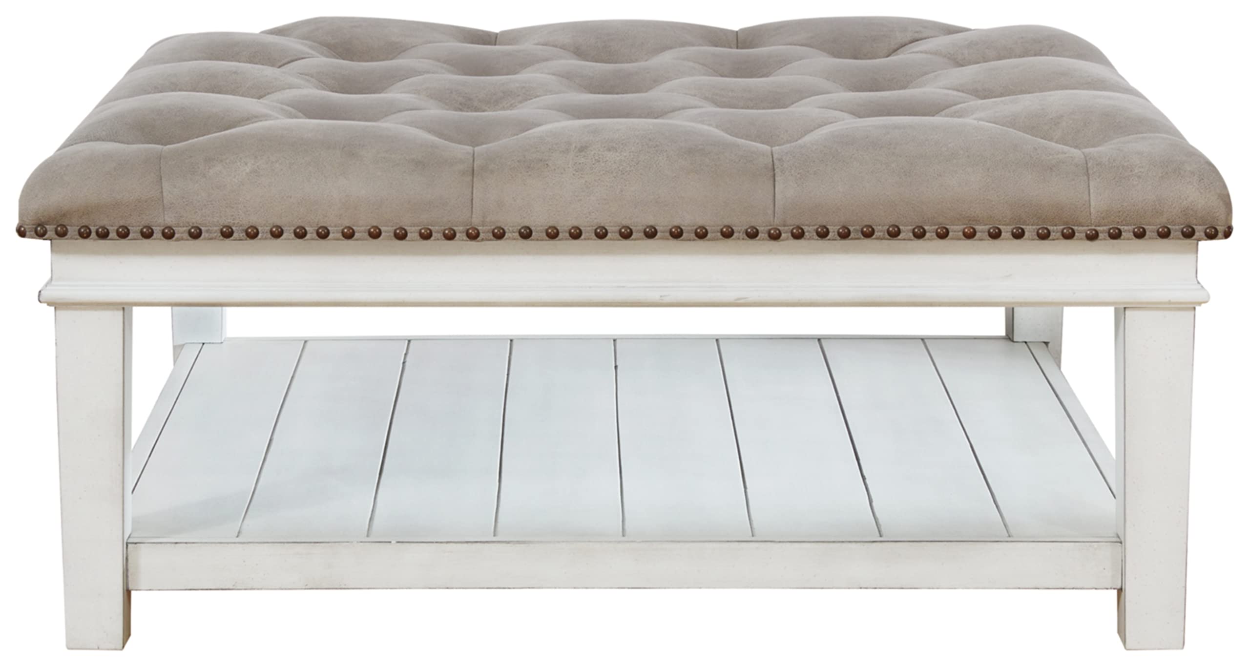 Signature Design by Ashley Kanwyn French Country Upholstered Square Ottoman Coffee Table, Whitewash