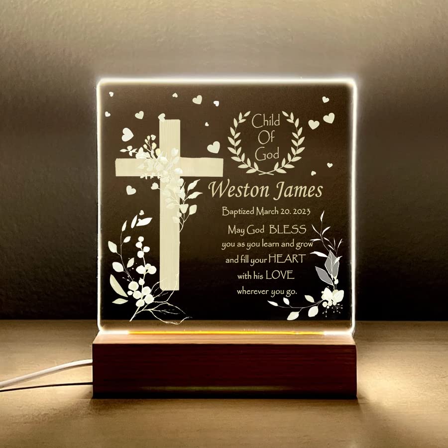 Amazon.com: Personalized night light for kids, Religious baptism gifts ...