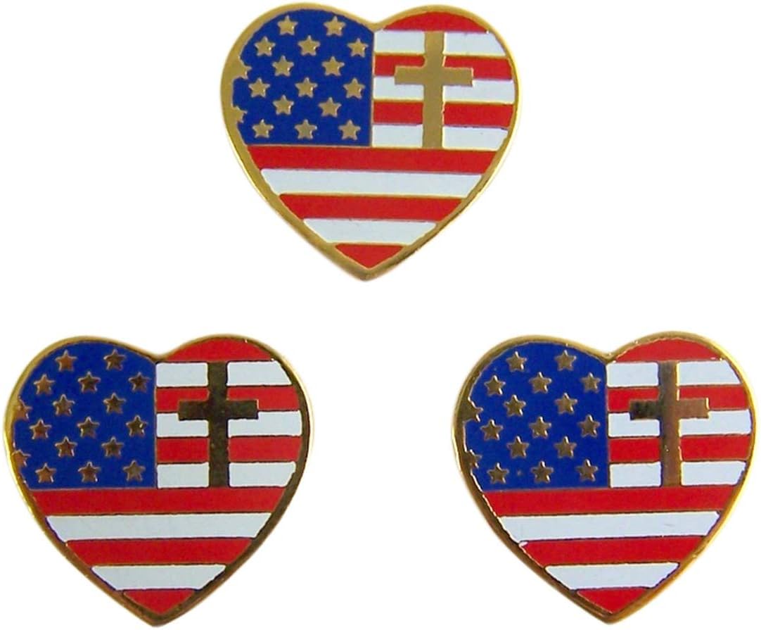Amazon.com: Religious Heart Shaped American Flag with Cross Lapel Pin ...