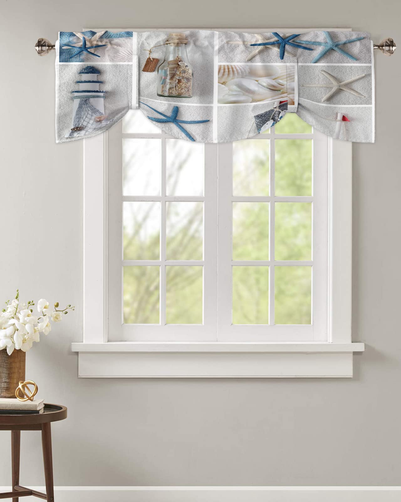 Amazon.com: Summer Coastal Grid Tie Up Valance for Kitchen Windows ...