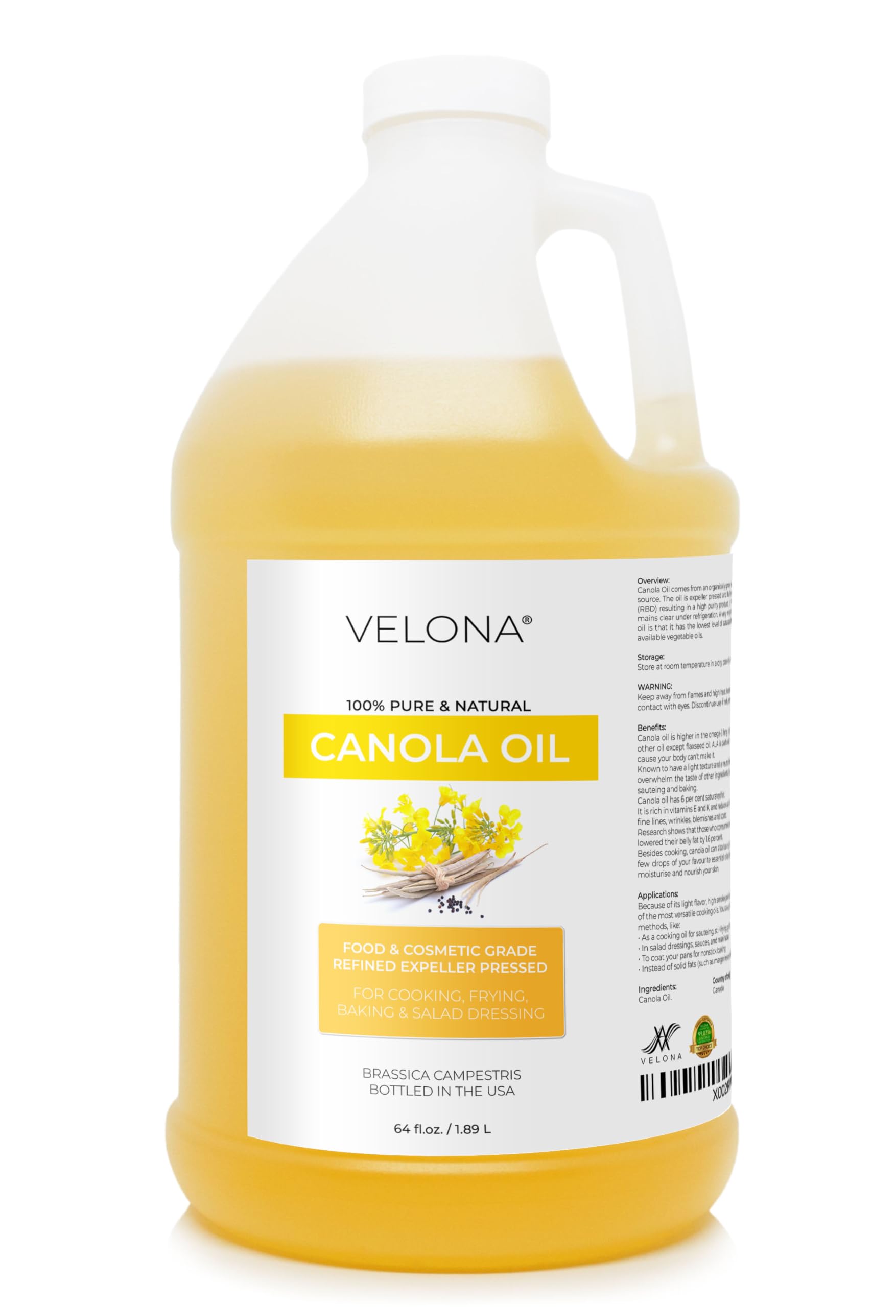 Amazon.com: velona Canola Seed Oil 64 fl oz | 100% Pure and Natural ...