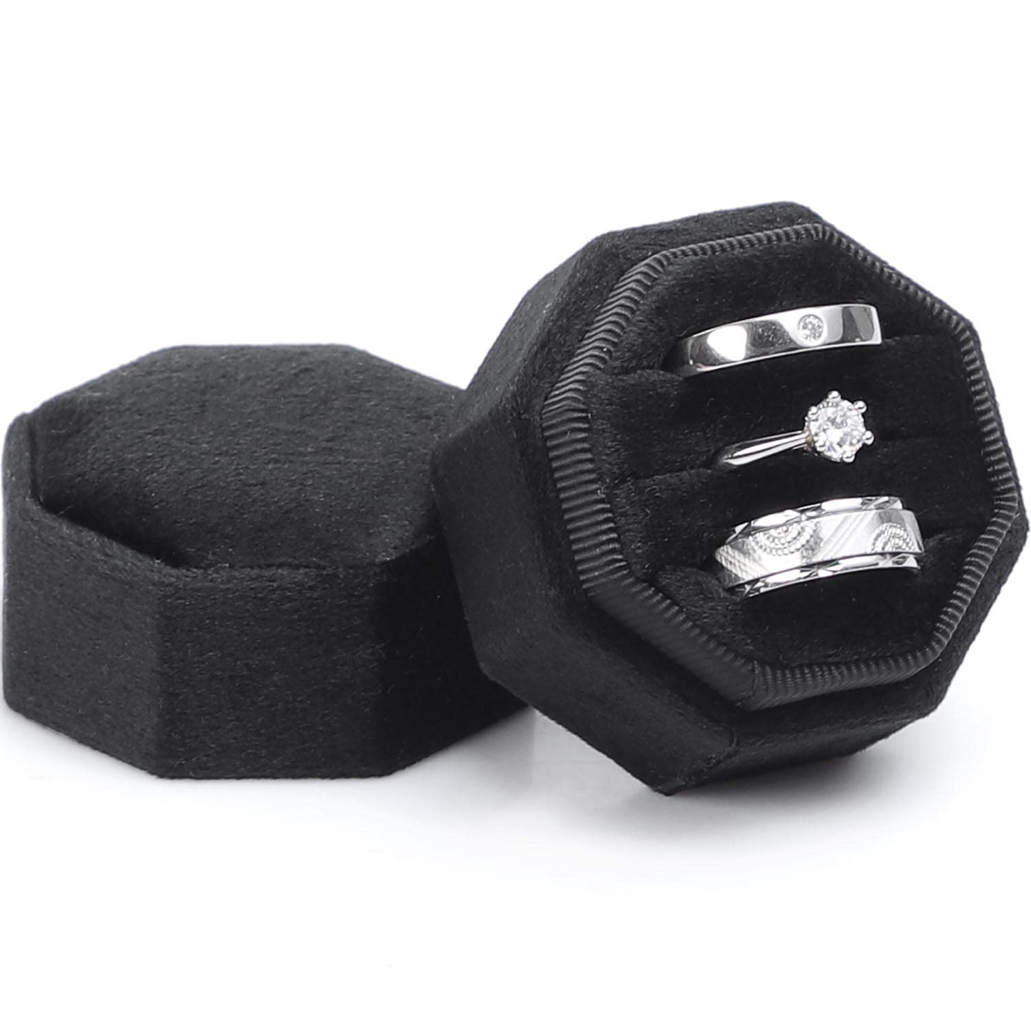 Velvet Ring Box, WantGor 3 Slots Jewelry Ring Gift Box Vintage Ring ...
