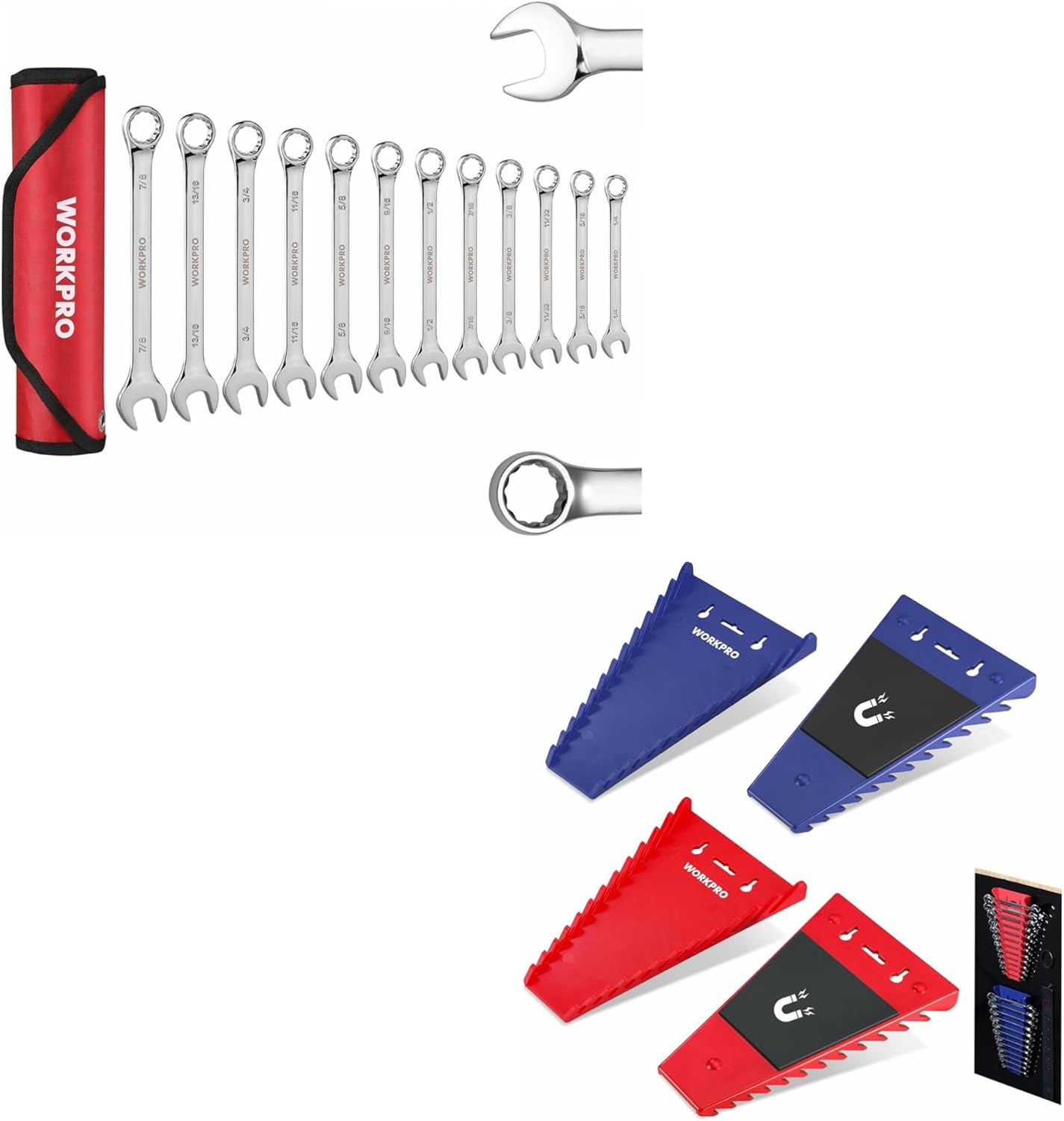WORKPRO 12-Piece Combination Wrench Set and 4-Pack Magnetic Wrench ...