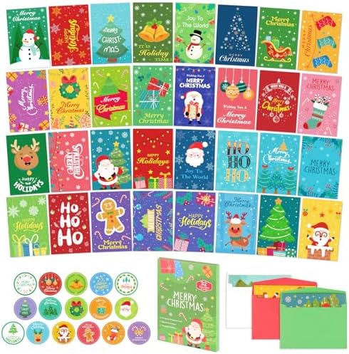 Amazon.com : Christmas Cards, 32 Boxed Christmas Gift Cards With ...