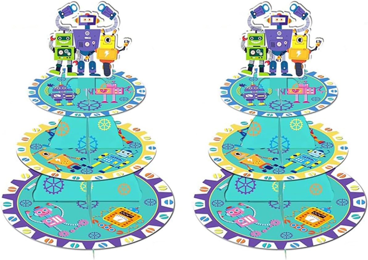 Amazon.com | STARINGIRL 2 Set 3-Tier Cartoon Robots Cardboard Cupcake ...