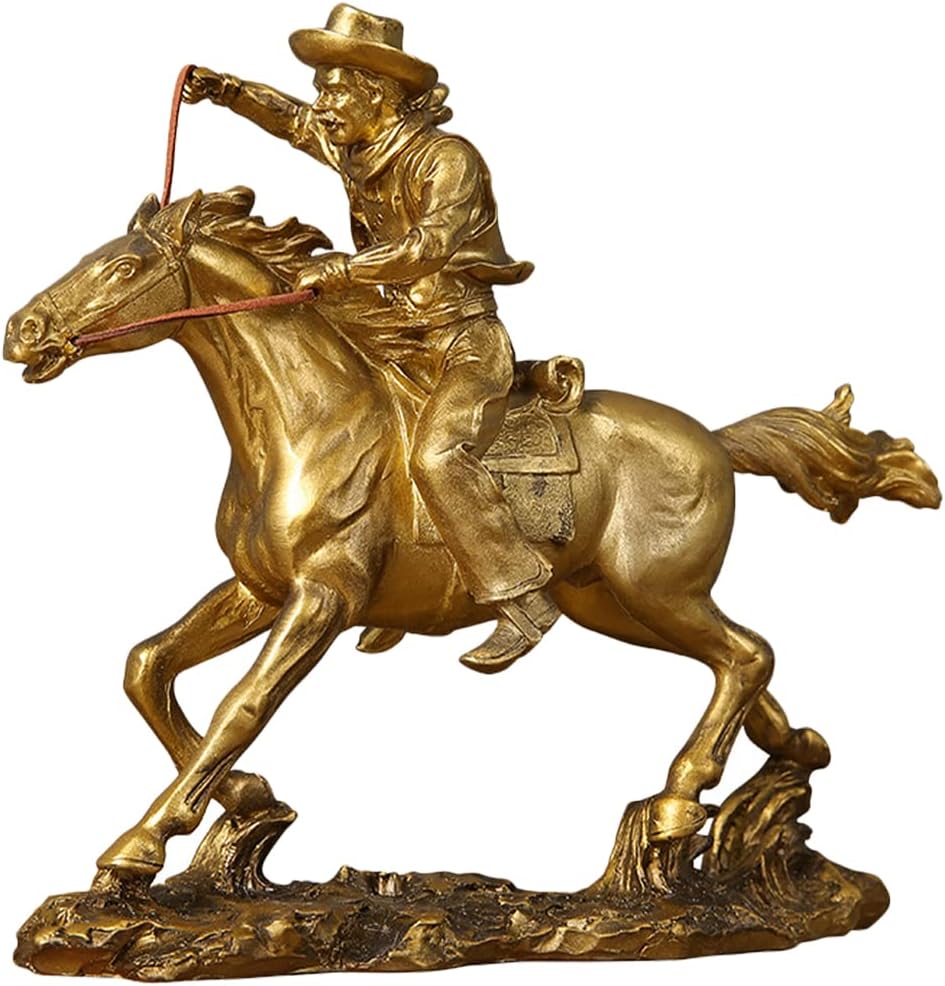Amazon.com: Riding Horse Resin Statue Western Riding a Horse Figurine ...