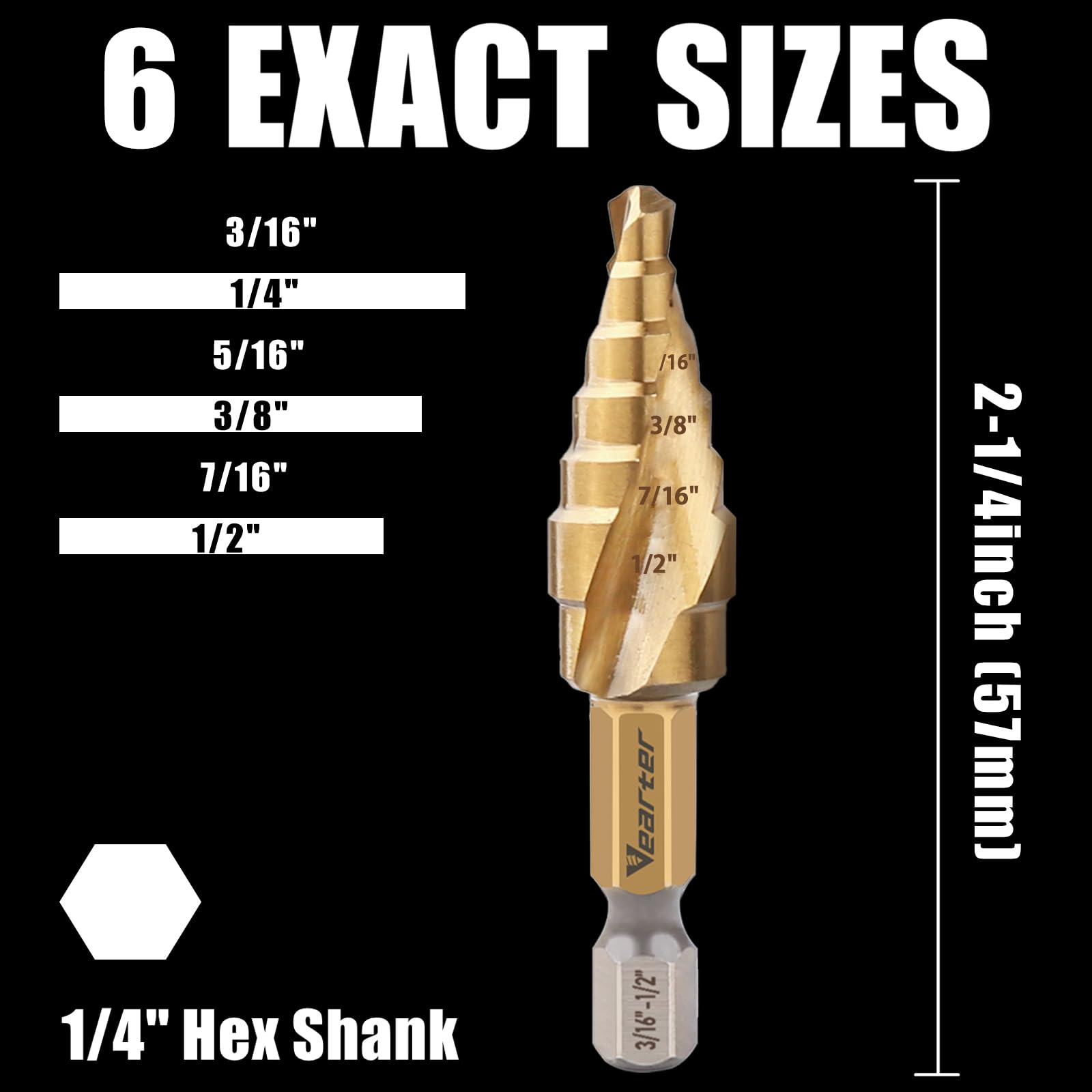 Snapklik.com : HSS Spiral Groove Double Flute Step Drill Bits, 3/16 - 1 ...