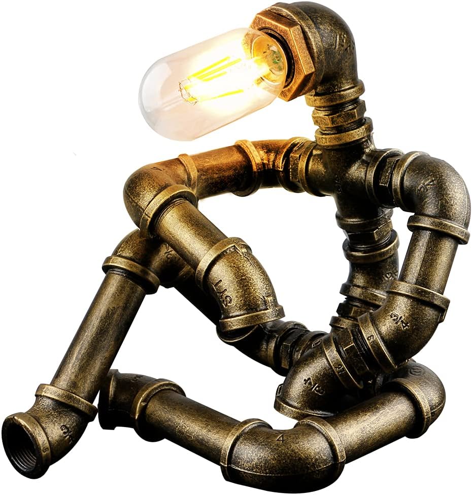 EFAYCRR Steampunk Table Lamp, Creative Robot Style Desk Lamp Vintage ...