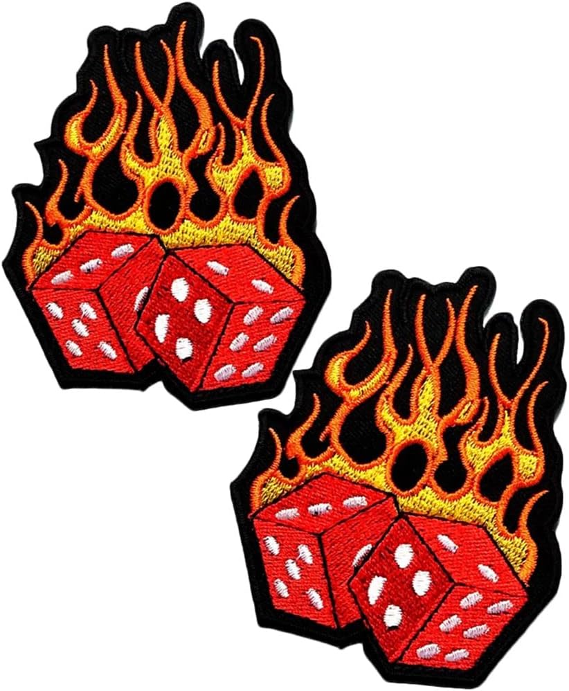 Amazon.com: Heiorpai 2Pcs Dice Fire Flame Tattoo Patch Embroidered Cool ...