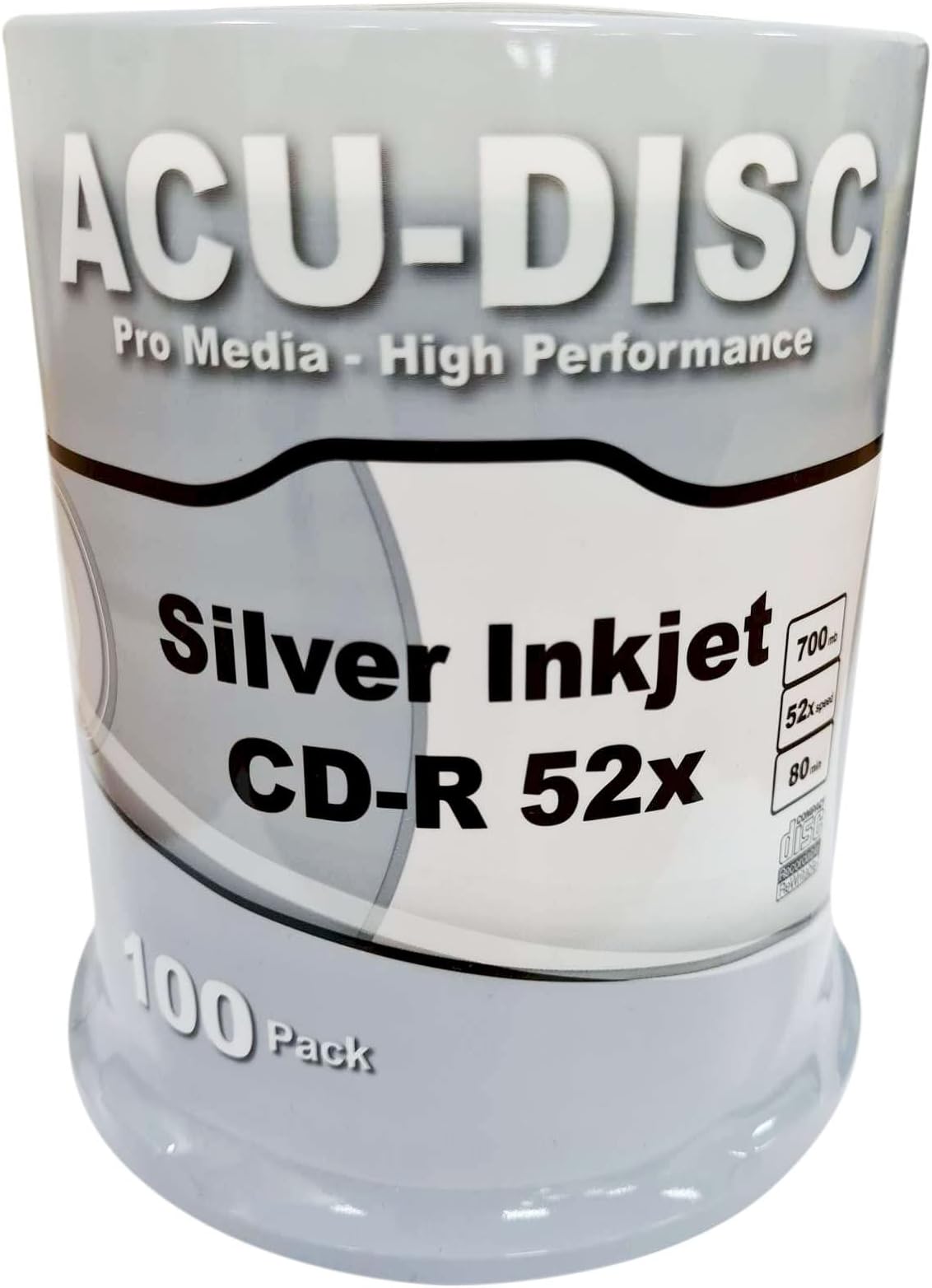 100 Blank ACU-DISC Silver Inkjet Printable CD-R80 Full Face (52x) 700MB ...