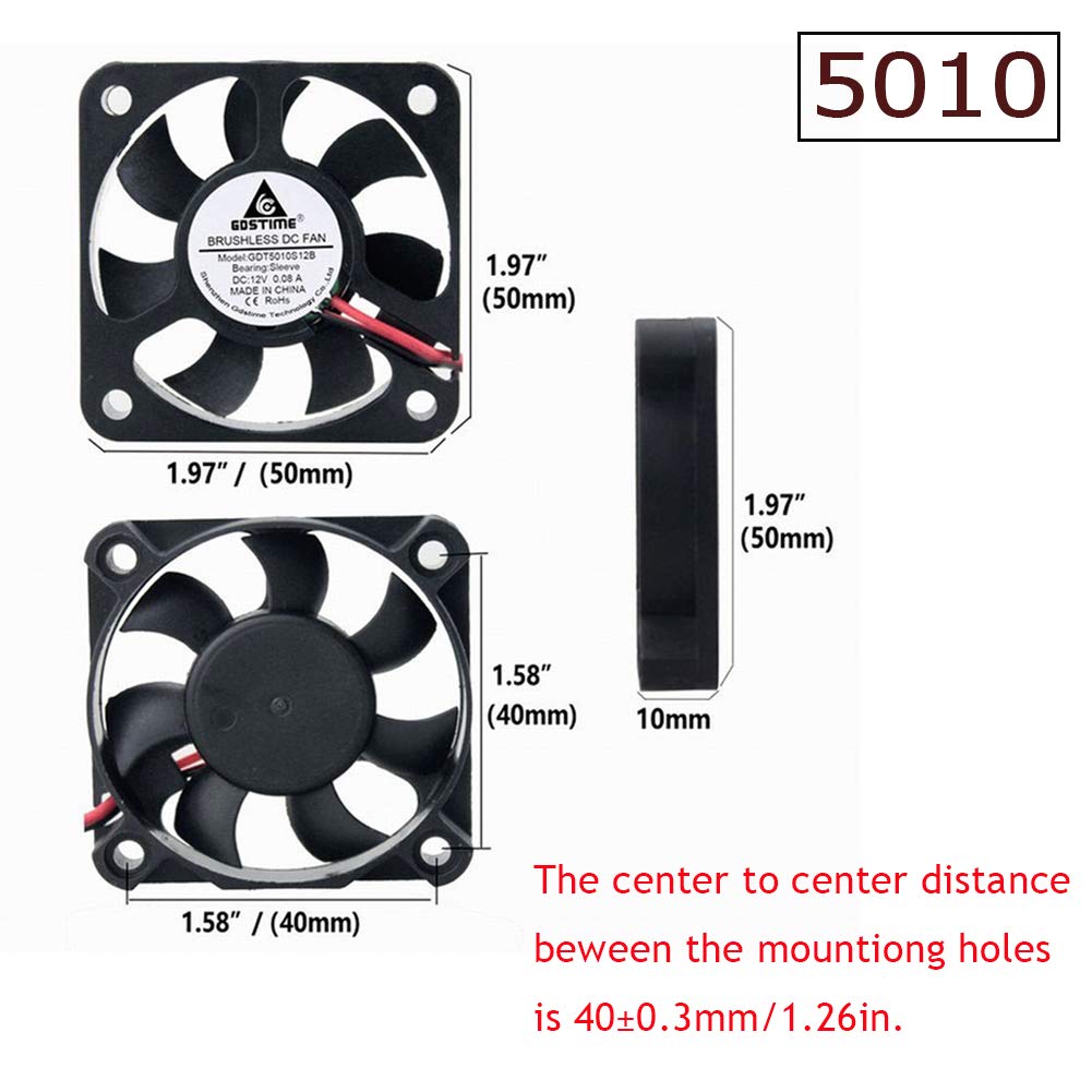 Snapklik.com : Gdstime 50x50x10mm 50mm 12v Dc Brushless Cooling Fan 2 Inch