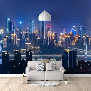 Amazon.com: City High-Rise Wallpaper Mural, Lights Night Sky Bedroom ...