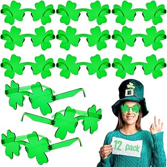 Amazon.com: LUKBERA 12Pcs St. Patrick's Day Shamrock Sunglasses, Irish ...