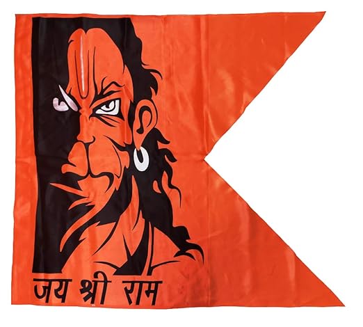 Poveria Bajrang Bali face Print Flag Safforn Satin dhawaj Hanuman ji ...