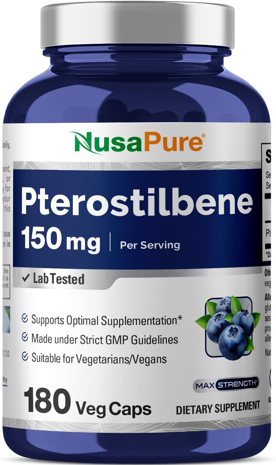 Amazon.com: NusaPure Pterostilbene 150mg 180 Veggie Caps (Non-GMO ...