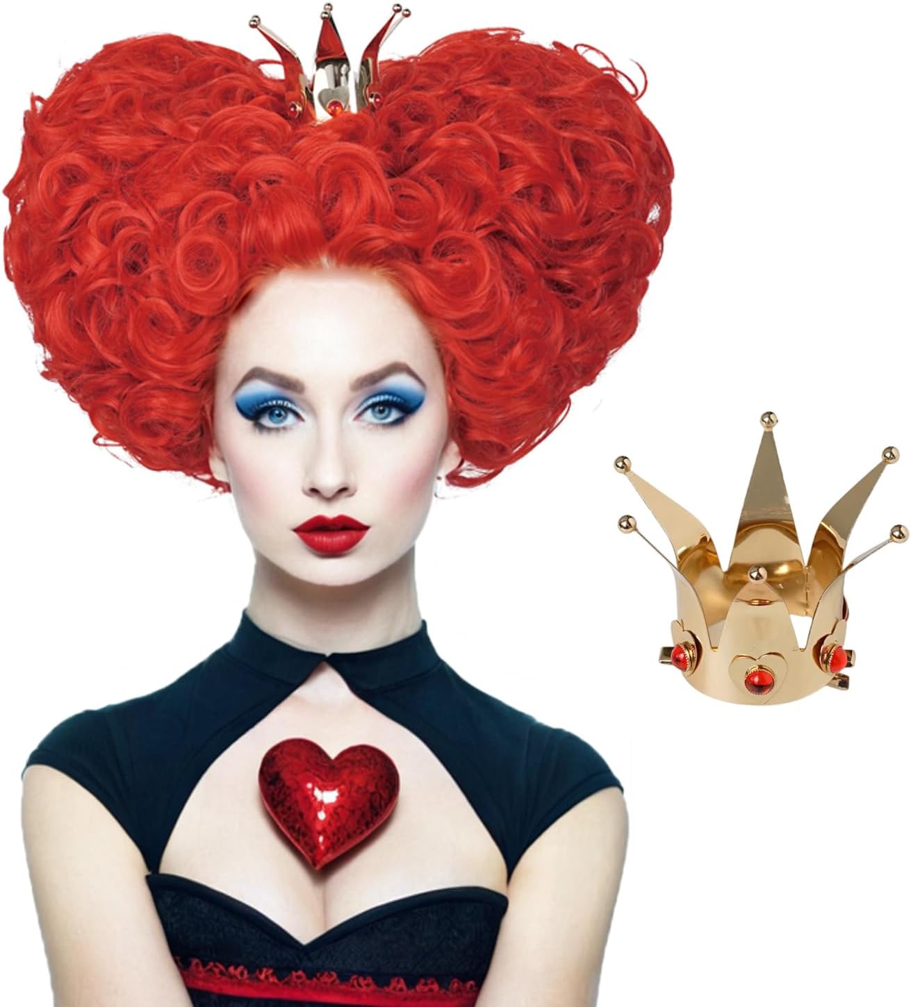Red Cosplay Wig With Crown Short Curly Heart Halloween Queen ...
