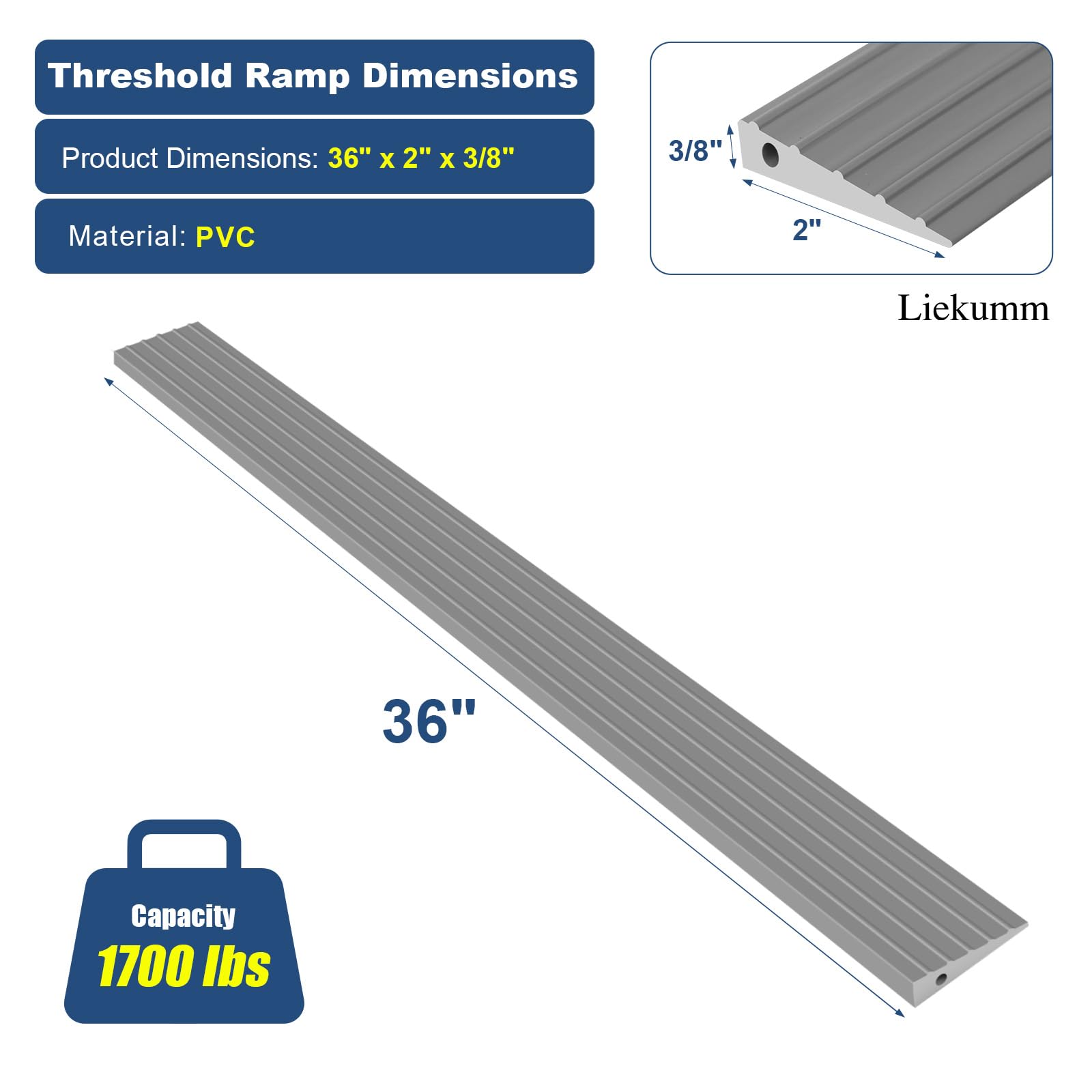 Snapklik.com : 3/8" Rise PVC Threshold Ramp For Doorways, 1700 Lbs ...