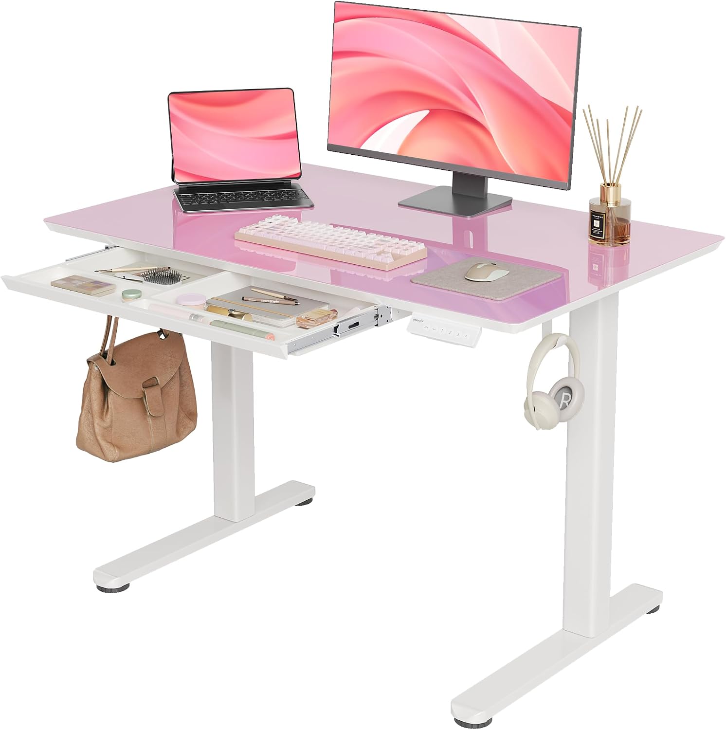 Amazon.com: INNOVAR Glass Standing Desk with Drawers, Adjustable Height ...