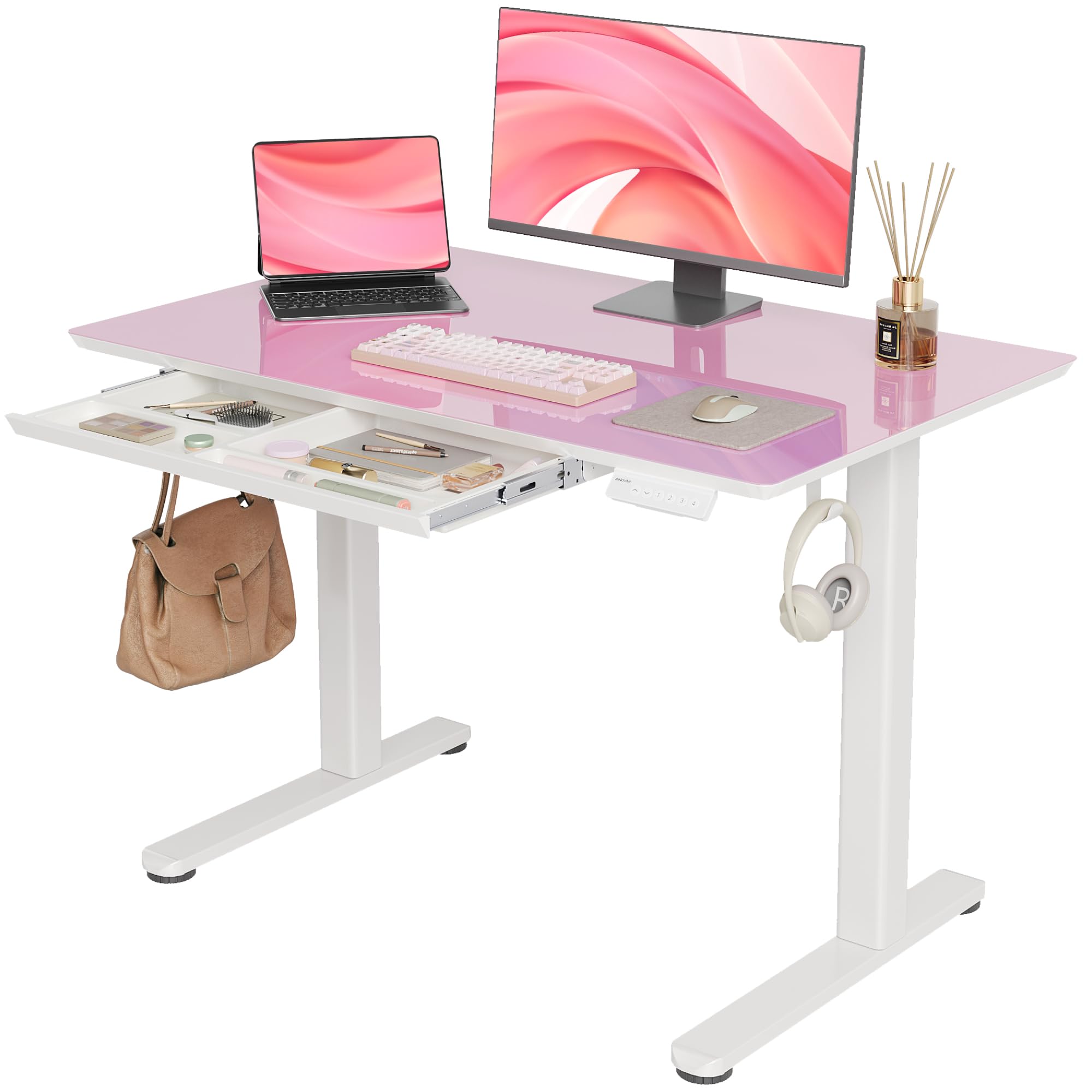 Amazon.com: INNOVAR Glass Standing Desk with Drawers, Adjustable Height ...
