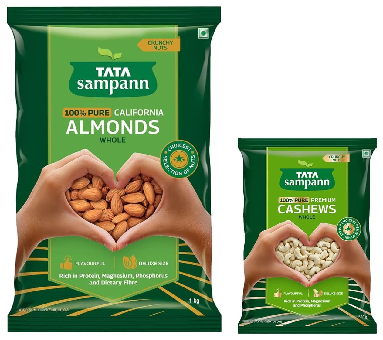 Tata Sampann Pure California Almonds Whole | 1kg Value Pack & Tata ...