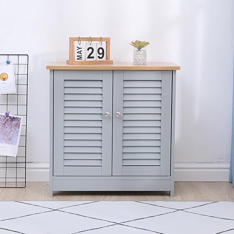 FUSIDE Grey Bathroom Floor Standing Cupboard - 60cm Freestanding ...