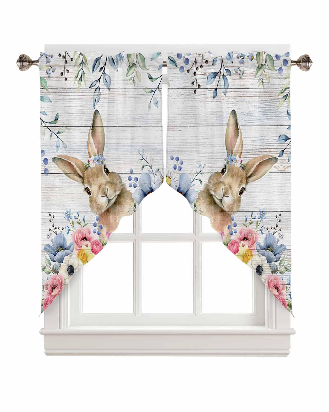 Amazon.com: Easter Rabbit Swag Valance Curtains Blue Pink Flowers ...