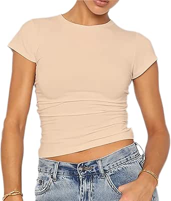 BAIGRAM Women’s Basic Slim fit Crop Top Tee Shirt Short Sleeve Workout ...