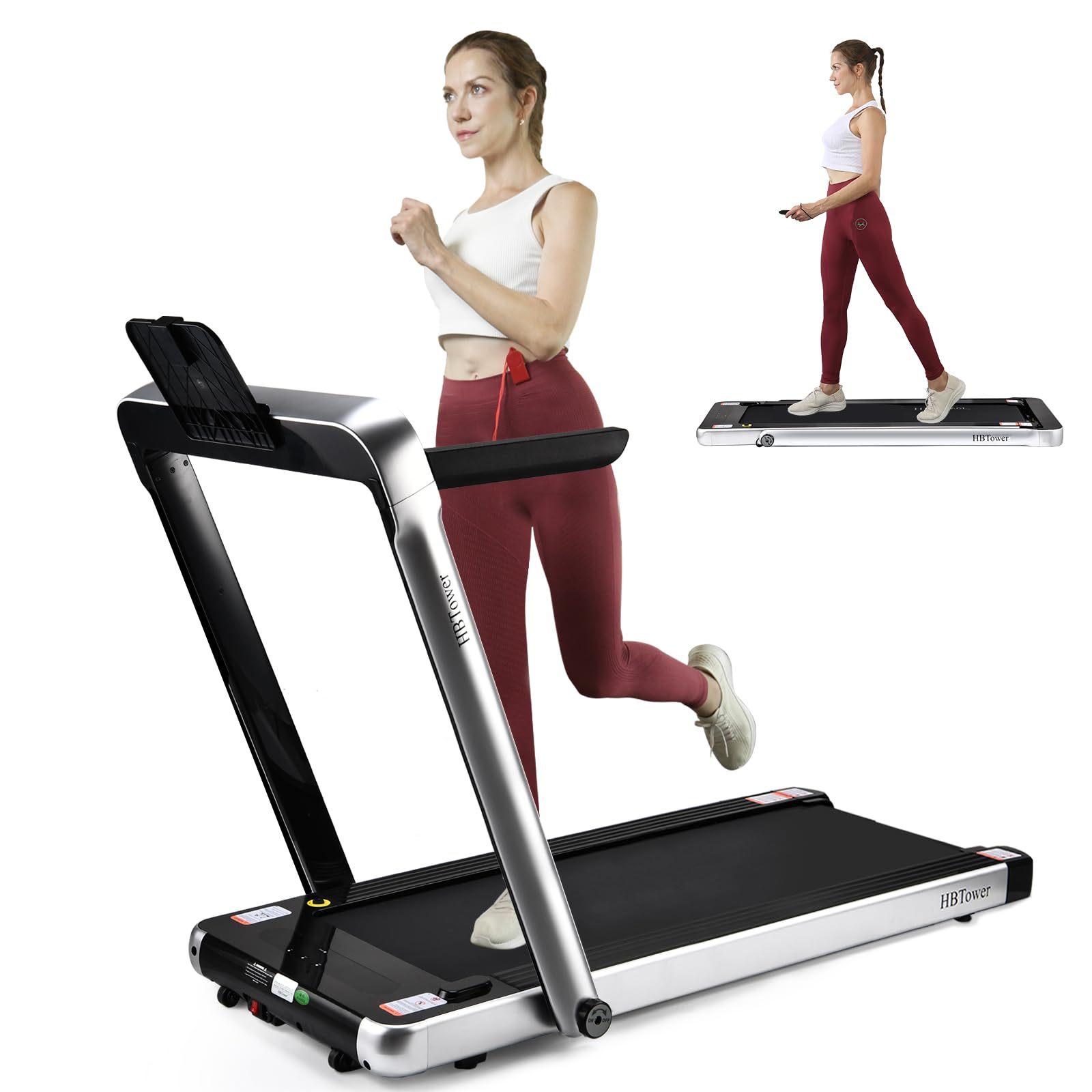 HBTower 2 in 1 Treadmill, 2.5 HP Folding Walking Pad, Portable Walking ...