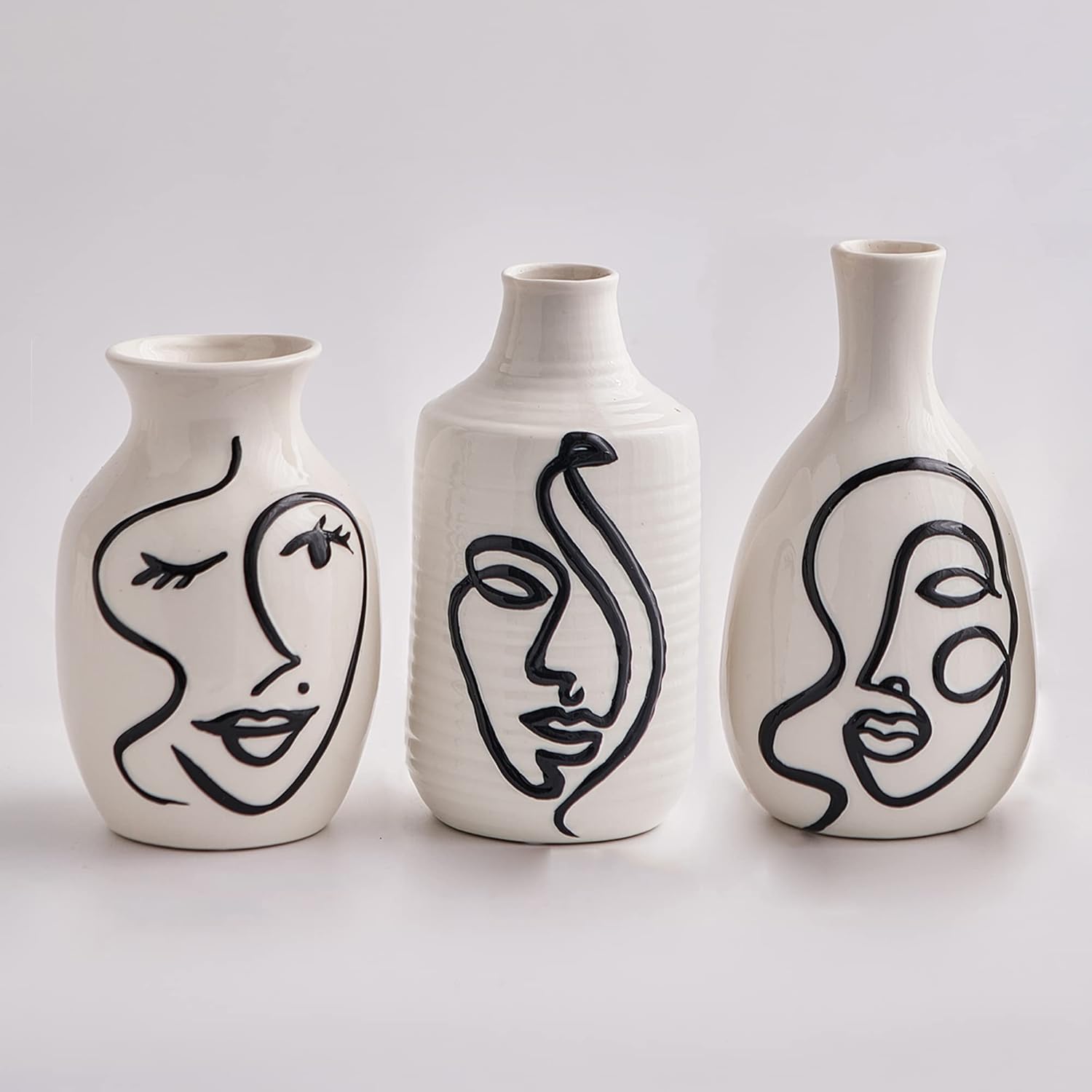 Amazon.com: Ceramic Vase Set- 3 Small Vases, Face Vase, White Vase ...