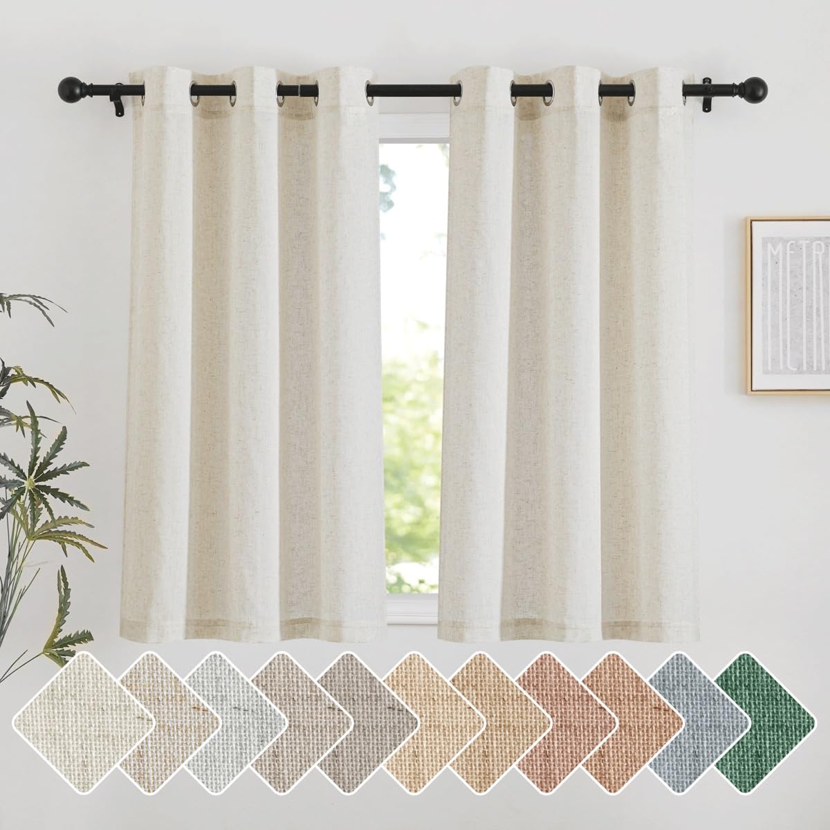 Amazon.com: NICETOWN Natural Short Linen Curtains for Kitchen, Thick ...