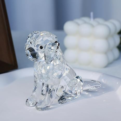 Amazon.com: Crystal Dog Figurine Faceted Glass Puppy Statue Clear ...