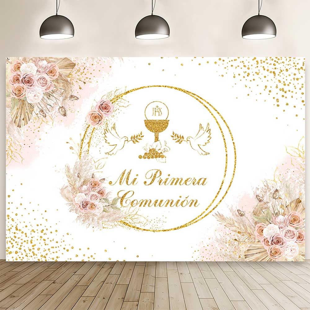 MEHOFOND 7x5ft Boho Mi Primera Comunión Backdrop for Girl Pastel Pink ...