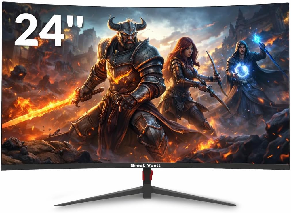 Amazon.com: Great voell 24 Inch Curved Monitor, FHD(1920×1080P) 100HZ ...