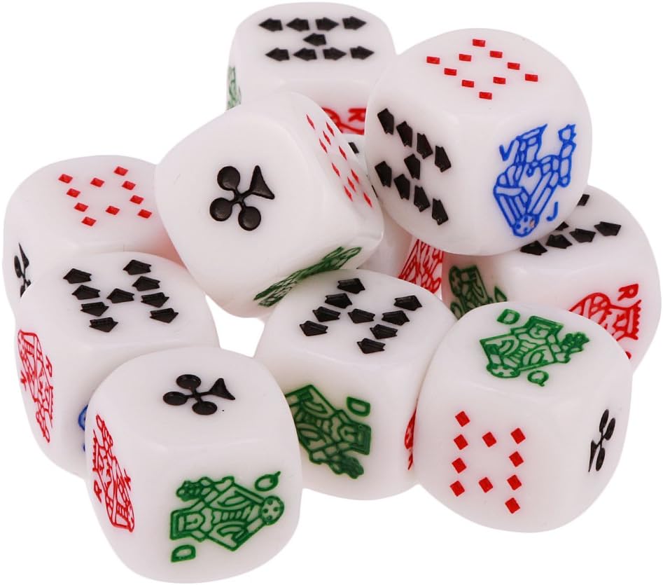 Amazon.com: HXSCOO 10 Pieces of 6 Sided D6 Dice Ace King Queen Jack 10 ...