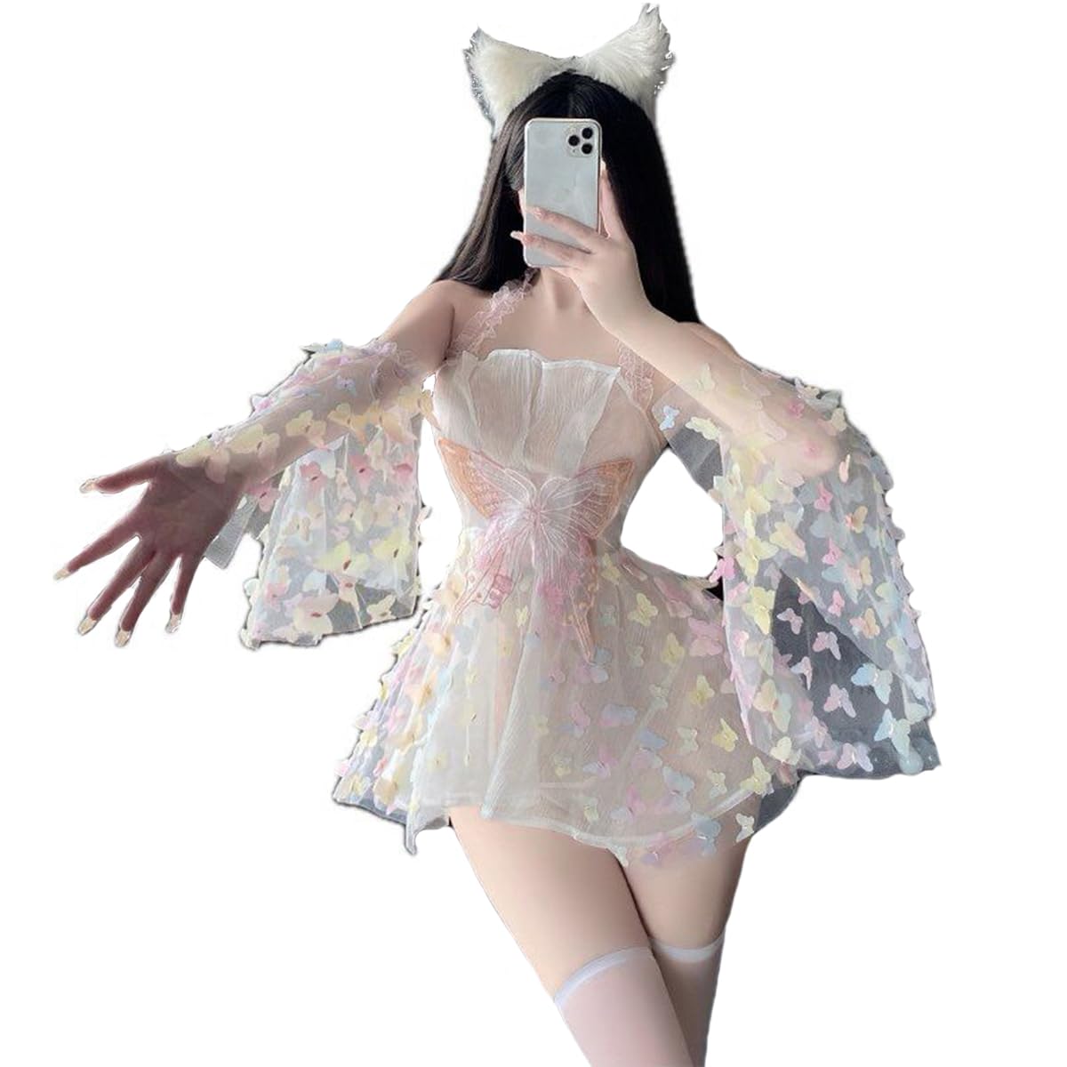 Amazon.co.jp: [REENEW] 妖精 蝶 コスプレ セクシー メイド服 お姫様 肩出し 袖なし花嫁 シースルー ベビードール ランジェリー ロリータ エロ エッチ な 誘惑 過激 ...