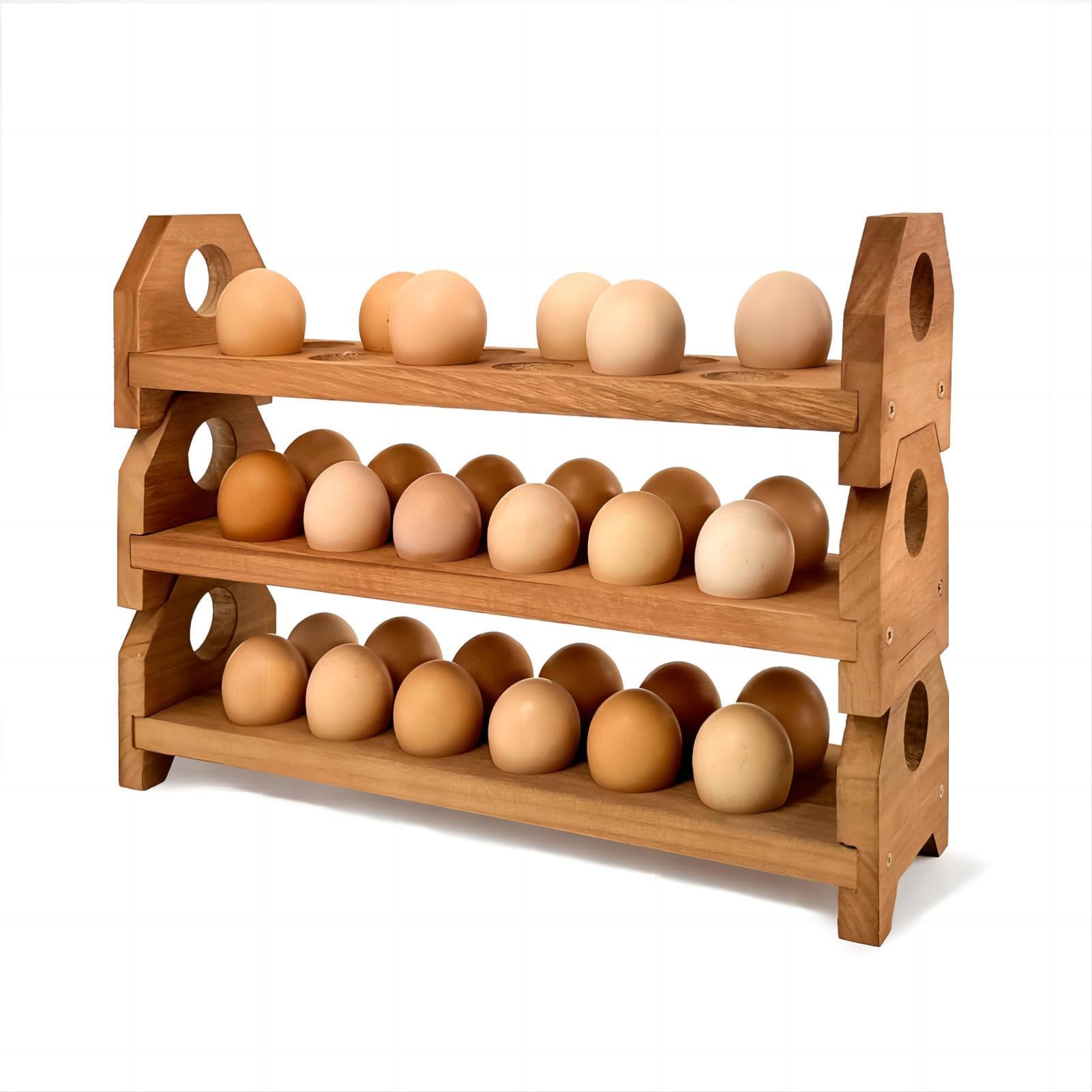 Amazon.com: DIMEGON 2 Tiers Wooden Egg Holder, Countertop Stackable ...