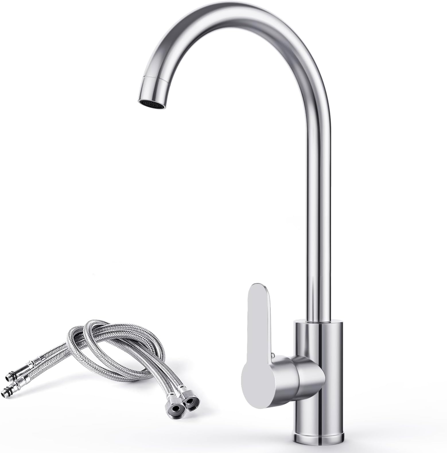 Kitchen Sink Mixer Tap, Single Top Lever Swivel High Arc Spout Monobloc ...