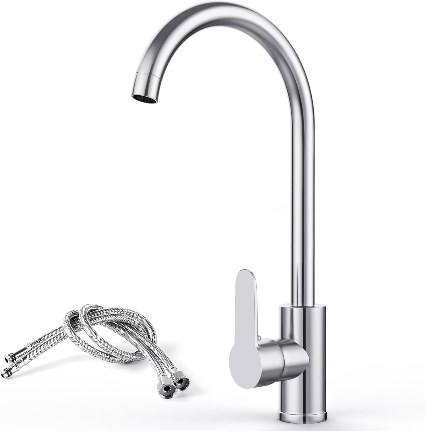 Kitchen Sink Mixer Tap, Single Top Lever Swivel High Arc Spout Monobloc ...