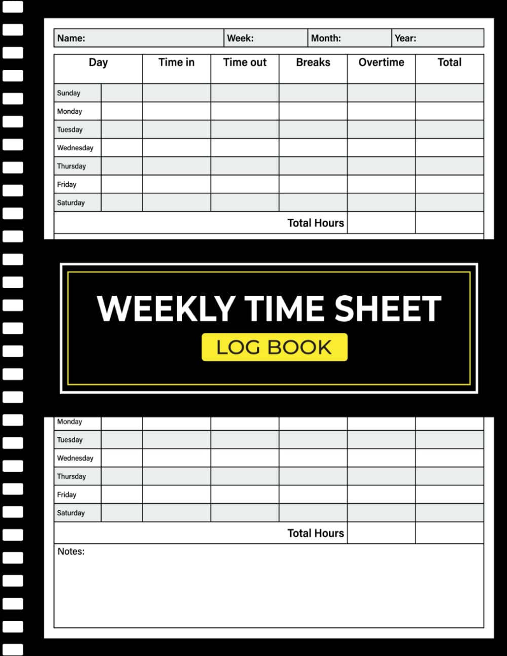 Weekly Time Sheet Log Book: Employee Hours Book with Breaks and ...