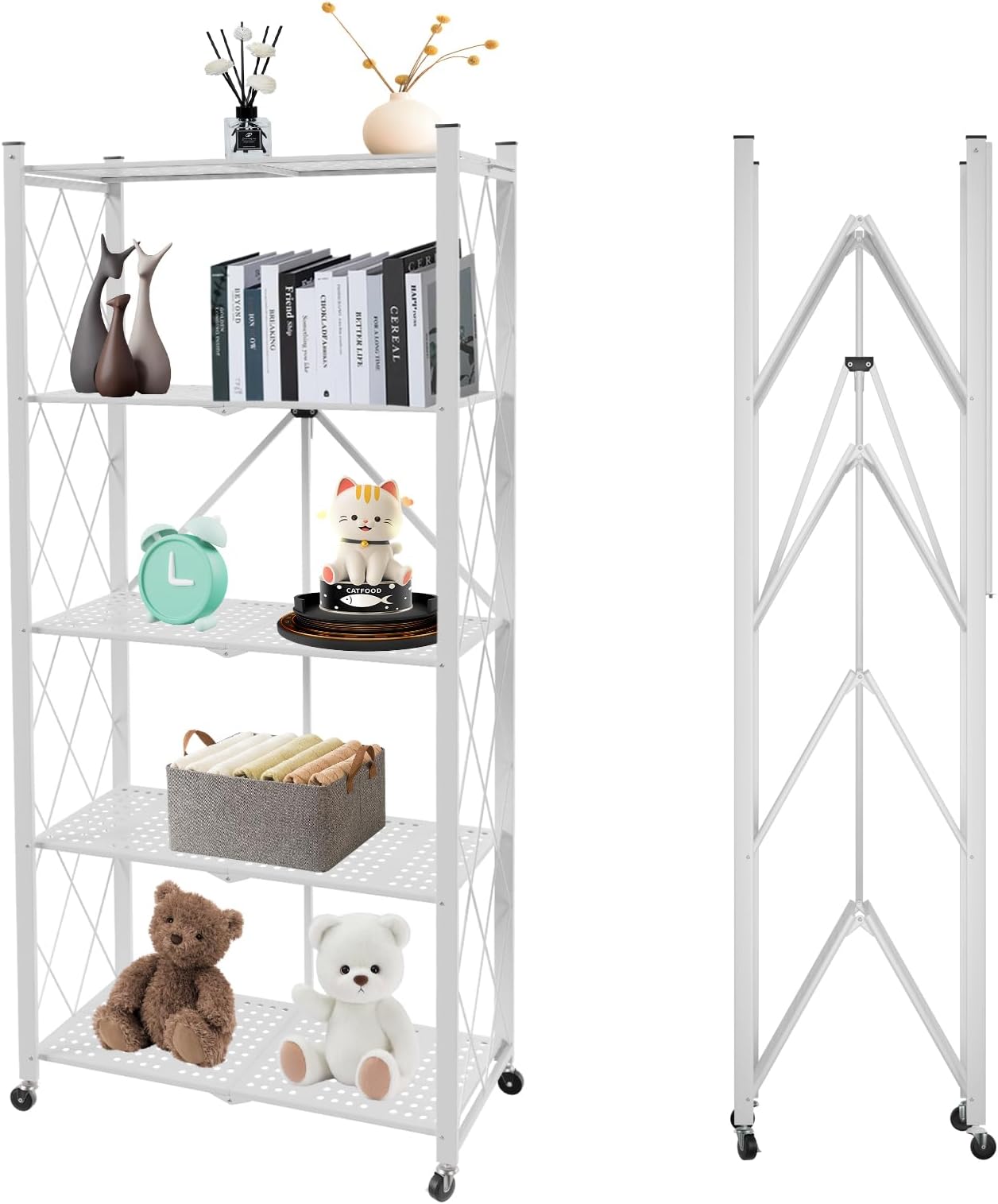 Amazon.com: Himix Storage Shelves with 20 Hooks, 5-Tier Foldable ...