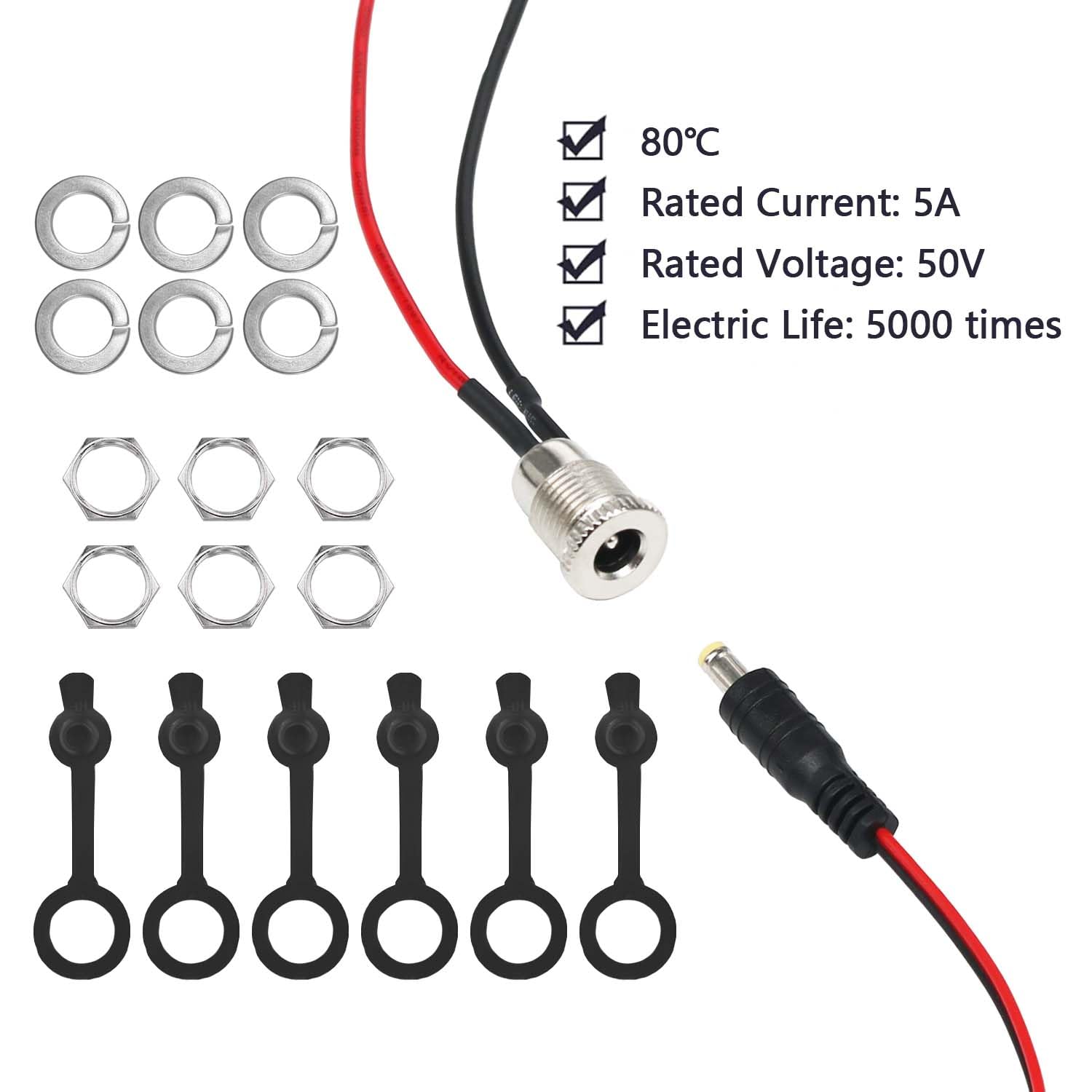 Snapklik.com : Tugermoola 6 Sets 5.5 X 2.1mm DC Power Jack Threaded ...