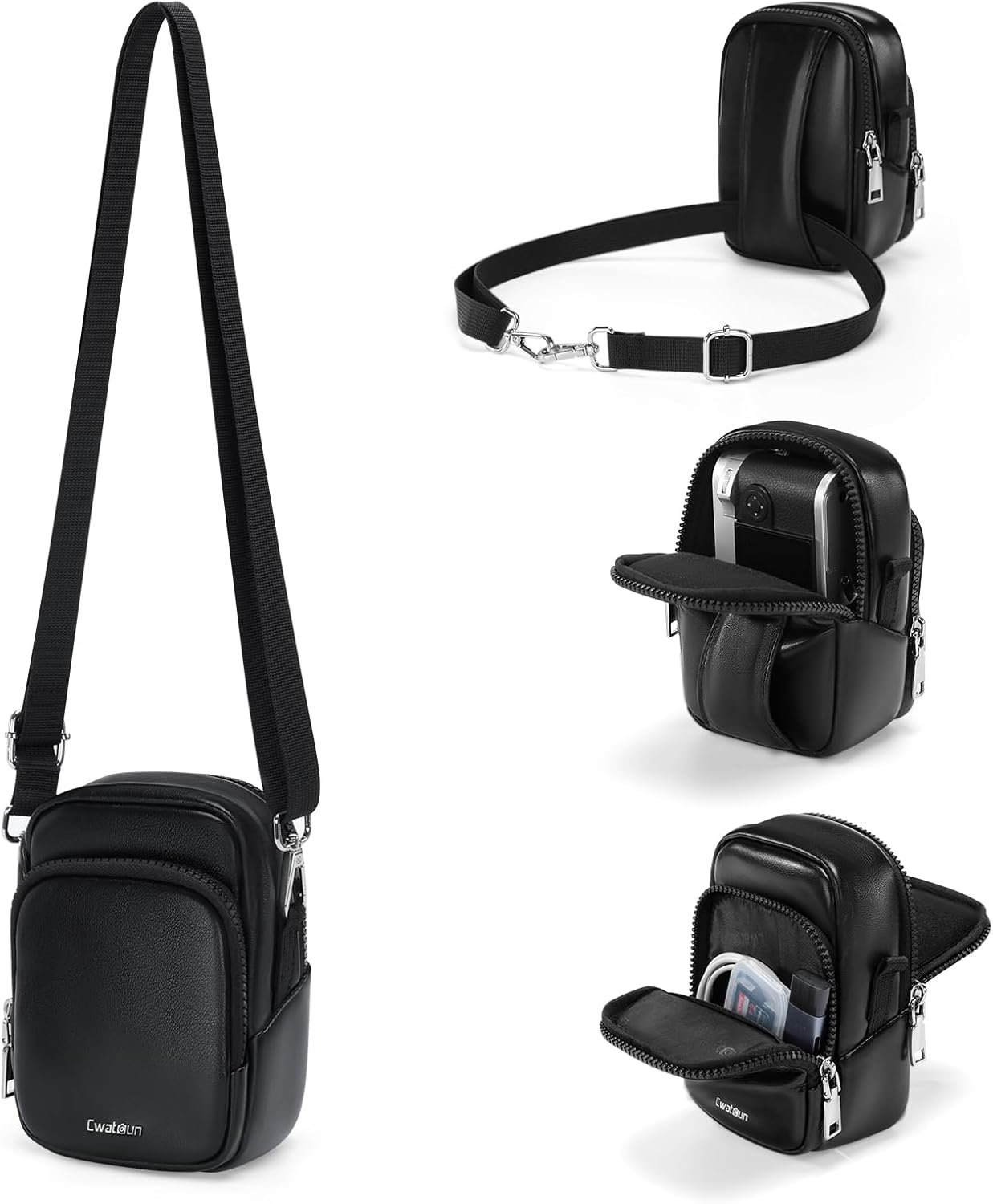 Amazon.com : Cwatcun Digital Compact Camera Sling Bag PU Leather ...