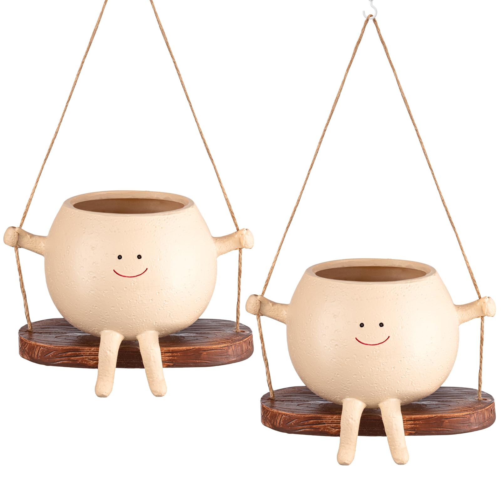 Amazon.com : Domensi 2 Pcs Cute Smile Plant Pot Swing Sitting Hanging ...