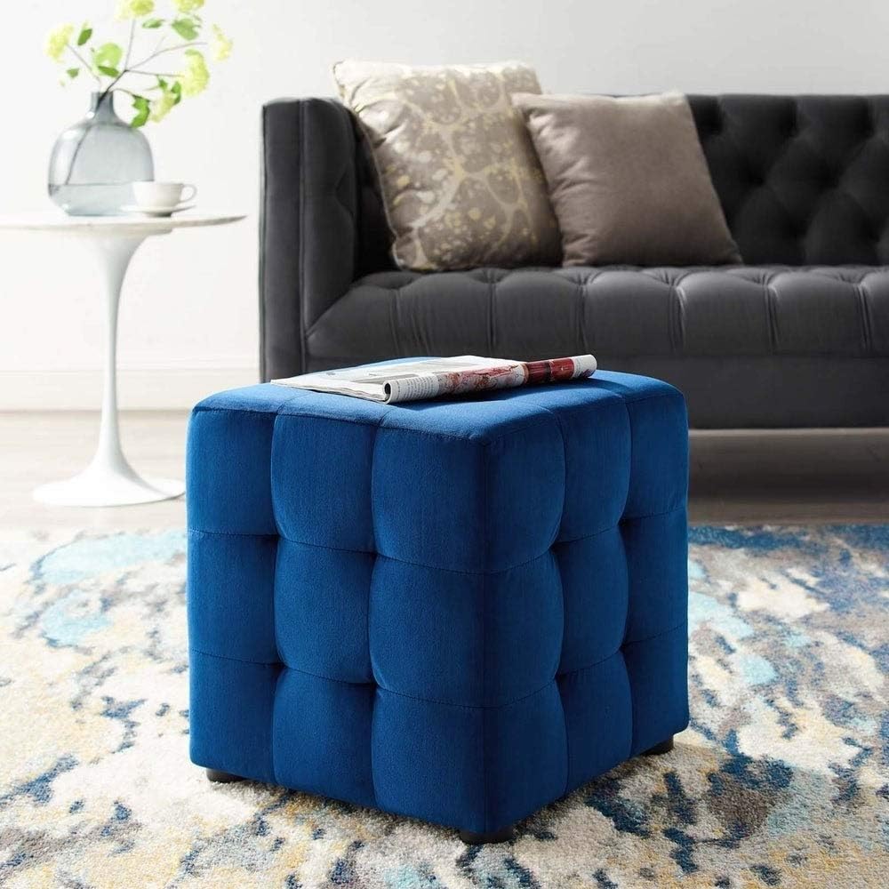 Amazon.com: Mid-Century Modern Velvet Tufted Button Cube Ottoman Navy ...