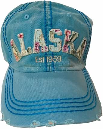 Robin Ruth Quality Floral Alaska Ball Cap Hat Distressed Lt Aqua Blue ...