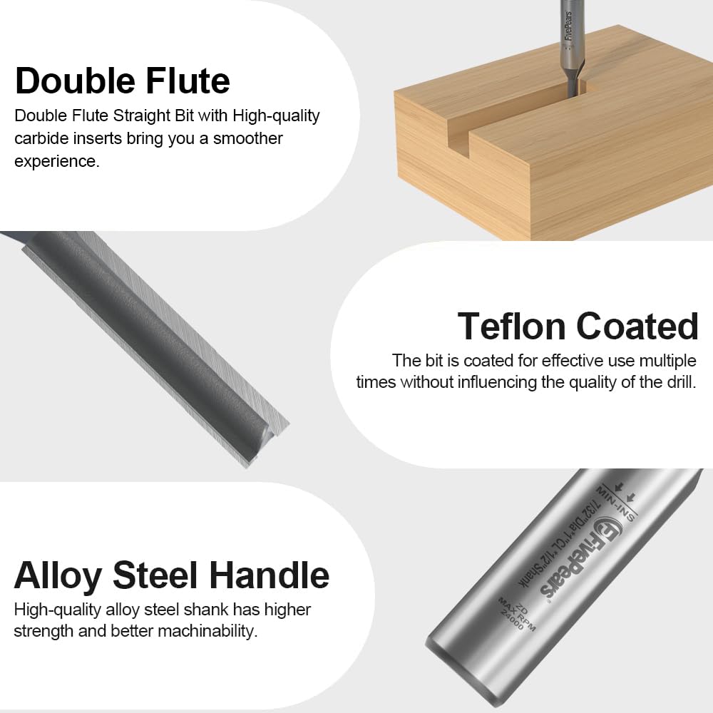 Snapklik.com : FivePears Straight Router Bits 1/2 Inch Shank Double Flute