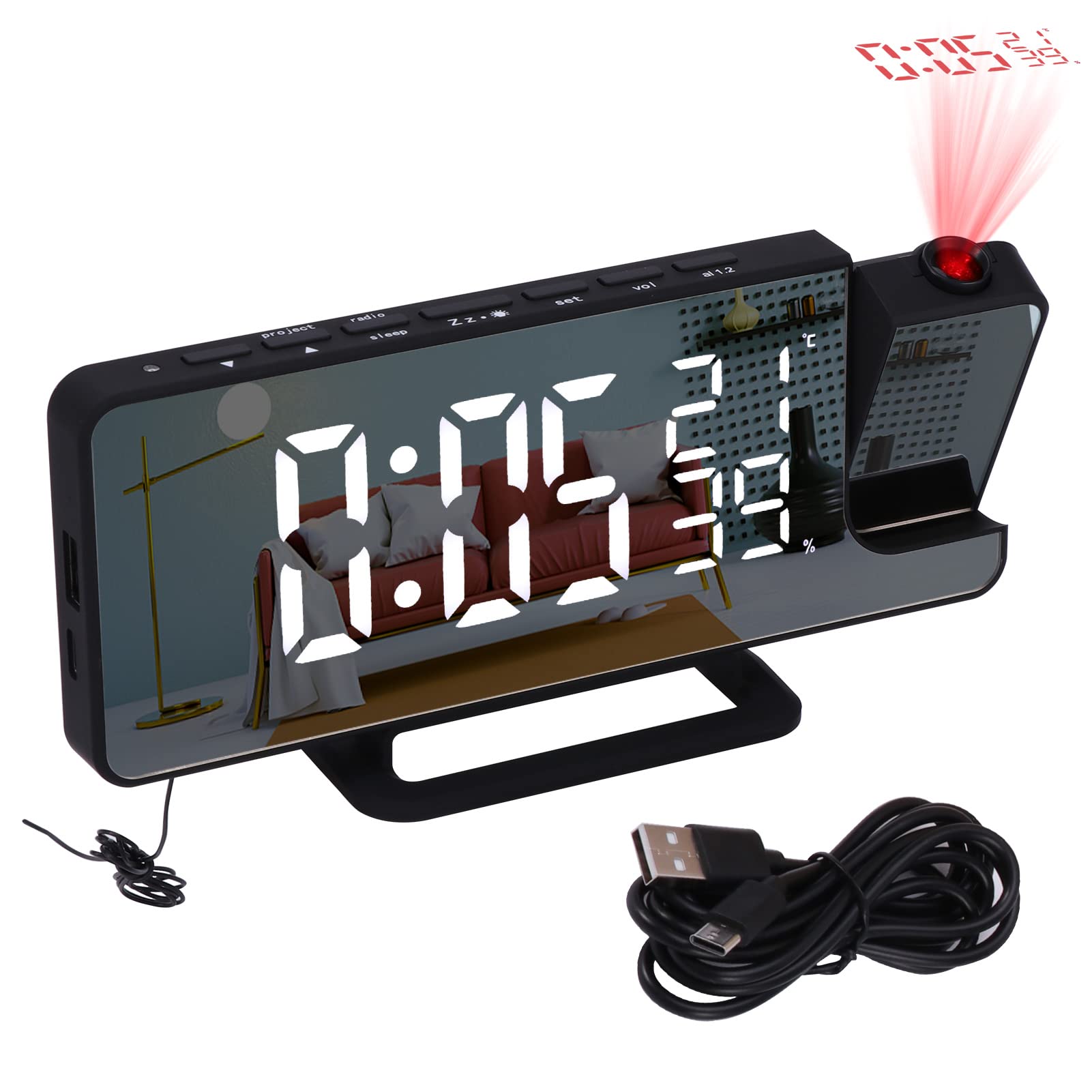 Buy QWLWBU Projection Digital Alarm Clock for Bedroom,FM Radio Alarm ...